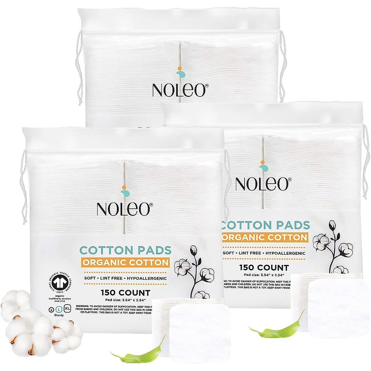 Organic Cotton Pads (450 Count (Pack of 3), Large & Pressed) - Lint Free, Soft, No Hard Edges, 3" 54x3 54