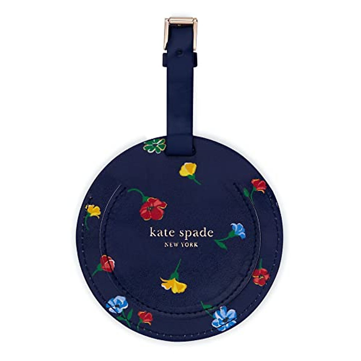Kate Spade New York Round Vegan Leather Luggage Tag, Durable Suitcase ID Tag, Garden Toss