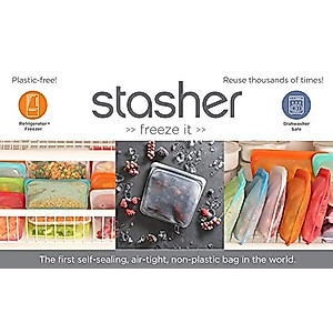 Stasher Re-Usable Food-Grade Platinum Silicone Stand Up Bag for Eating from/Cooking, Freezing and Storing in/Organising/Travelling, 17.80 x 20.30 cm/1.65 Litre/56 Fluid Ounces, Clear