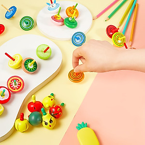 28 Pcs Wooden Spinning Top Spinning Toy Gyroscope Toy Fruit Wooden Spin Top Colorful Educational Toys Students School Kindergarten Fidget Spinner for Balance and Coordination Skills Party Games Gifts