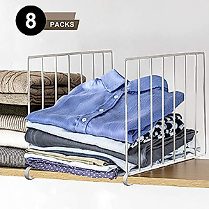 Urban Deco Shelf Dividers for Closet Organization - Wire Closet Shelving Sturdy Closet Shelf Organizer Steel Closet Dividers Linen Closet Organizer - White Coated Wire Shelf Organizer - Pack of 8
