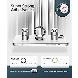 MOBOSI Phone Ring Holder Stand, Finger Ring Kickstand with Polished Metal Grip for Magnetic Car Mount Compatible with All Smartphones (Black)