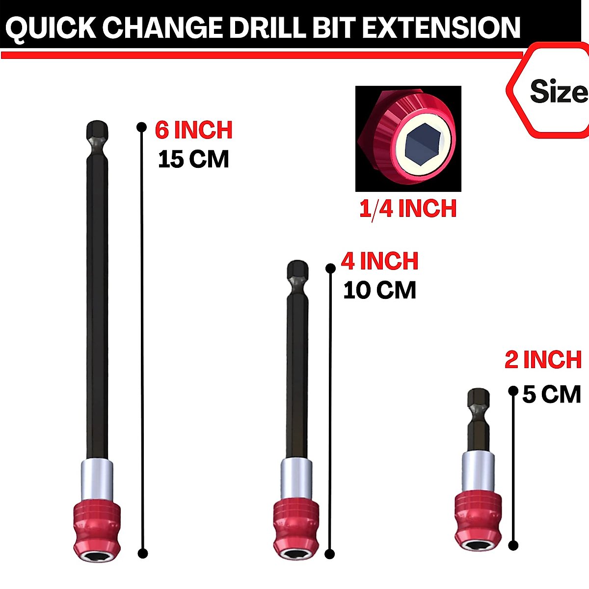 Drill Bit Extension Magnetic Drill Bit Holder 1/4 Hex Shank Extension for Drill Bits,Quick Change Bit Holder Drill Bit Extender(3 Packs)
