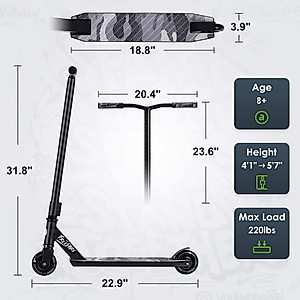 FREEDARE Complete Pro Scooter JB-1 Stunt Scooter for Kids 8 Years and Up, Teens, Adults, Trick Scooter for Beginners Black