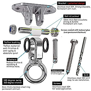 Dakzhou Stainless Steel 304 Heavy Duty Hanger 180°360° Swing 1200 LB Mounting Auger Installation Guide Playground Porch Swing Sandbag Yoga Hammock Stand Wooden Indoor-Outdoor