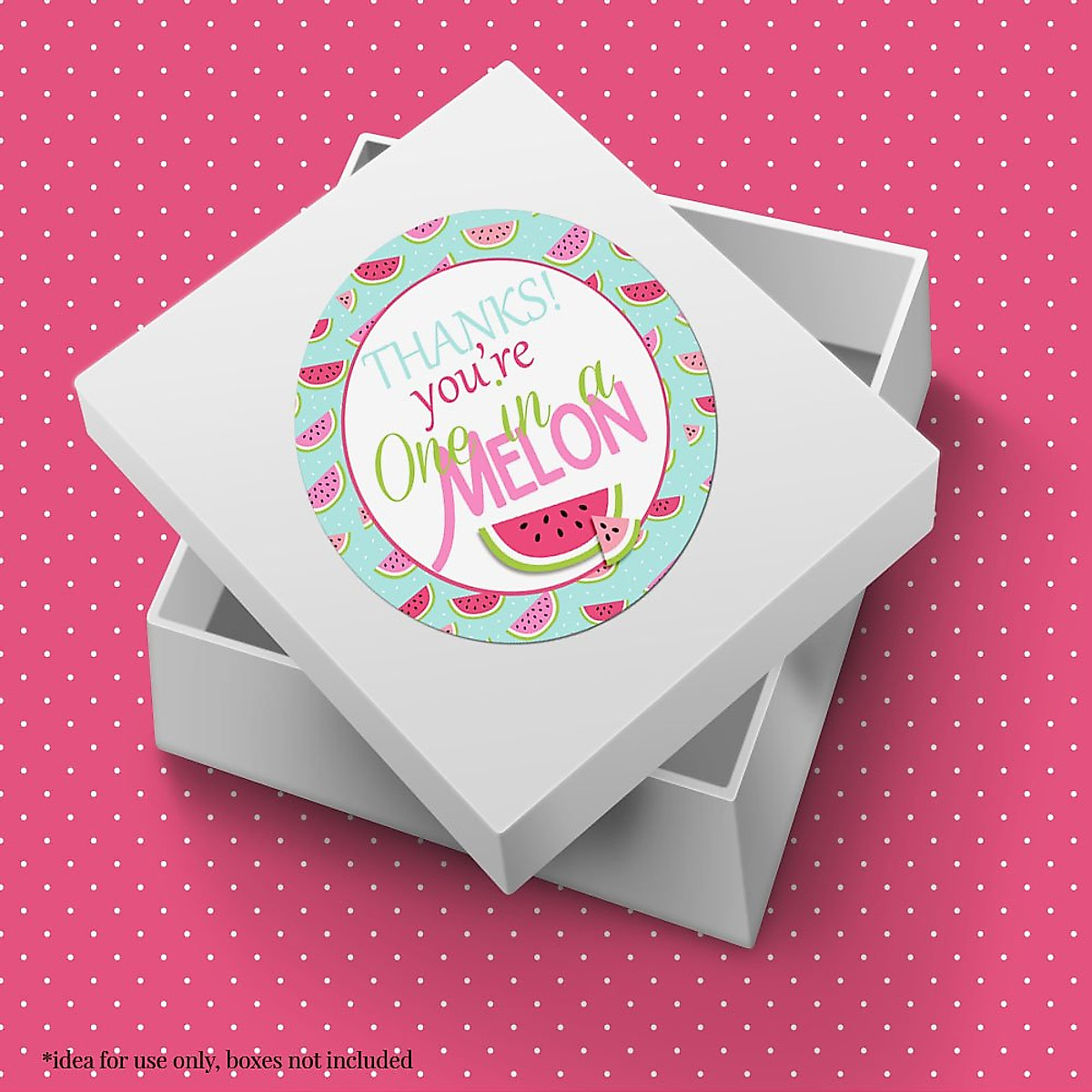One in A Melon Thank You Sticker Labels, 40 2" Party Circle Stickers by AmandaCreation, Great for Party Favors, Envelope Seals & Goodie Bags