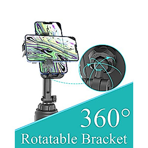 Cup Holder Phone Mount for Car, Car Phone Holder Mount with Expandable Base, Adjustable Height Car Phone Holder for iPhone Samsung and 4-6.7in Cell Phones, Cup Phone Holder for Car/SUV/Truck