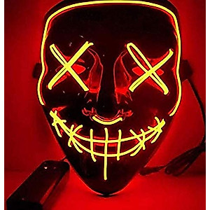 Halloween Mask LED Halloween Costume LED Glow Scary Light Up Masks for Festival Party Carnival Costume Christmas Cosplay Glow in Dark Gift rad (Red)