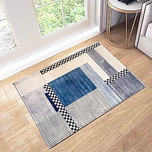 MIIUJJIR Area Rug 2x3 Ft Door Mat Geometric Washable Entryway Rug, Faux Wool Non Slip Doormat Indoor Entrance Foldable Soft Fuzzy Throw Rug Low-Pile Floor Mat Carpet Bedroom Living Room Decor