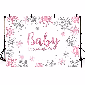 MEHOFOND Winter Girl Baby Shower Photo Background Props Snowflakes Purple and Silver Backdrops Party Decoration Baby It's Cold Outside Photo Photo Banner for Dessert Table Supplies 7x5ft
