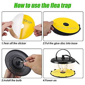 Flea Trap Indoor 2Pcs,Flea Strap Flea Killer Trap Pad Bed Bug Trap with 10 Glue Discs flea 4 Light Bulb Flea Trap for Inside Your Home Like Fleas,Flies,Mosquitoes,Gnats,Moths