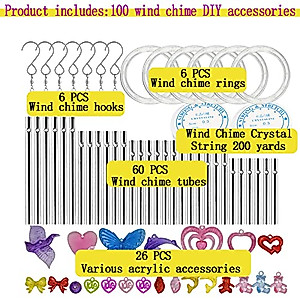 SAIDIC 100PCS Wind Chime Parts Wind Chime Tubes Wind Chime DIY Supplies DIY Wind Chime Kit Windchime Kits Glass Beads Acrylic Wind Chime Pendant for Adults Kids Arts and Crafts