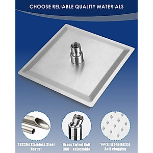 12'' Rain Shower Head with 11'' Adjustable Extension Arm - Eolax Large Rainfall Showerhead Solve Low Water Pressure and Flow - Bathroom Square Shower Heads Made of 304 Stainless Steel - Chrome