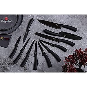 Berlinger Haus 11 Piece Knife Set, Eco Friendly Knives Set for Kitchen, Cooking Knives with Ergonomic Handles, Sharp Cutting Stainless Steel Chef Knife Set, Black