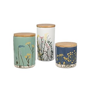 Cookspire 3-pc Porcelain Canister Set - Kitchen Storage Containers for Coffee, Sugar, Spice and Dry Food, Airtight containers, Versatile Sizes - White 8.3", Green 6.9", Blue 4.7"; Ideal Gift Set