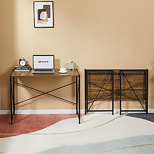 WOHOMO Folding Computer Desk No Assembly Small Desk 39” Study Writing Desk for Small Spaces Foldable Table Walnut