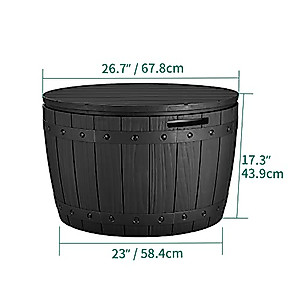 YITAHOME 33 Gallon Round Deck Box, Outdoor Storage Box for Patio Furniture,Patio Table for Cushion, Pool Accessories, Outdoor Toys, Waterproof Resin & Easy Assembly & Lightweight, Black