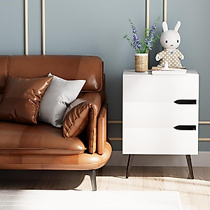 Aenuert Nightstand,White End Table with Three Drawers, Modern Bedside Table,Closet Organizer,Night Table Organizer Storage for Bedroom, Hallway, Entryway, Closets,Small Spaces