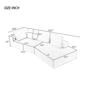 FANYE L-Shape Modular Lounge Sectional Sofa with Left Chaise, Modern Living Room Chenille Upholstered Foam Couch for Home Apartment, 2 PC Free Combination Deep Seat Cloud Sofa&Couch W/4 Pillows, Grey
