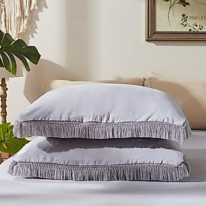 SunStyle Home Gray Duvet Cover Twin Size,2pcs Washed Microfiber Bedding Set,Soft Breathable Tassel Duvet Cover Set with Zipper Closure and Corner Ties for All Seasons (No Comforter)