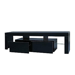 LED TV Stand for 70 Inch TV, Entertainment Center with Storage, Tall Black Modern 65 60 55 50 Stands Living Room