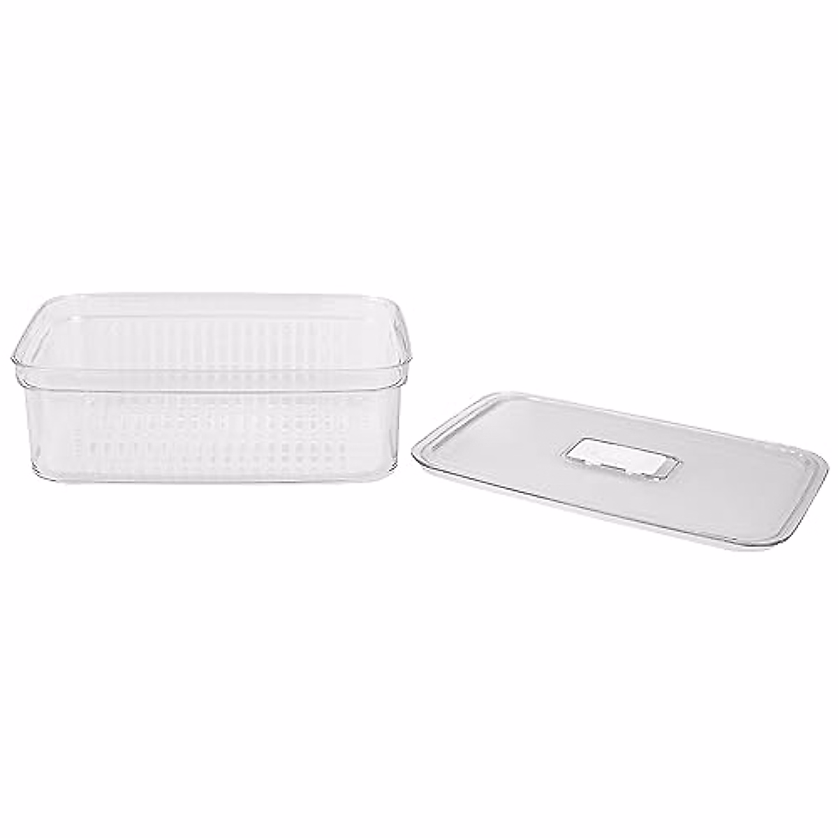 Home Basics Clear Fruit and Vegetable Fridge Storage Container Medium Produce Saver with Lid and Removable Colander | Adjustable Air Vent on Lid