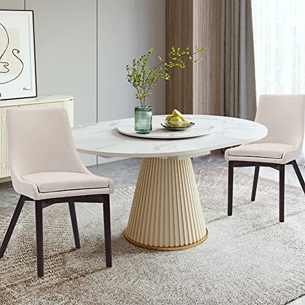 CangLong Upholstered Fabric Chairs and Solid Wood Legs for Kitchen Dining Bedroom Living Room, Set of 2, Beige 1