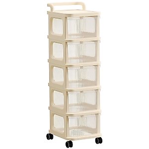 VODUR Plastic Storage Drawer Cart, Medium Home Organization Storage Container with 5 Large Drawers with Removeable Wheels, White Frame with Clear Drawers and Black Casters, Set of 1