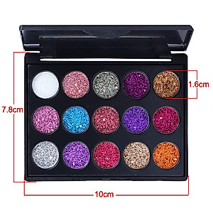 evpct 15 Colors Shimmer Glitter Sparkle Glittery Eyeshadow Makeup Palette Pallet Glitter for Girls,Pink Silver Red Rose Green Sparkling Sparkly Glitter Gel Pigment Eyeshadow Face Paint Makeup Palette