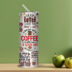 ROONMKUU Dear Coffee I Love You 20oz Tumbler, Stainless Steel Water Bottle, Vacuum Insulated Water Cups, Summer Winter Drinkware, Outdoor Travel Accessories