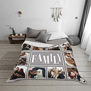 MMAOLP Custom Family Throw Blanket, Personalized Memorial Throw with Photos, Christmas Blanket Blanket with Photo for Bed Couch Customized Gifts for Son Daughter for Birthday