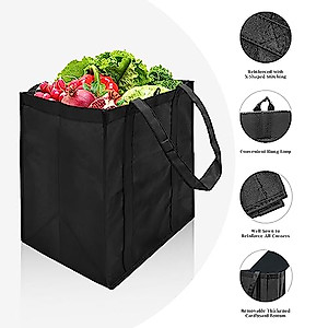 Swotiva Reusable Grocery Bags 10 Pack, Eco-Friendly Tote Bags with Reinforced Handle and Removable Bottom, 15"x13"x10" Large Washable Non-woven Shopping Bags for Groceries Gift Parties, Black