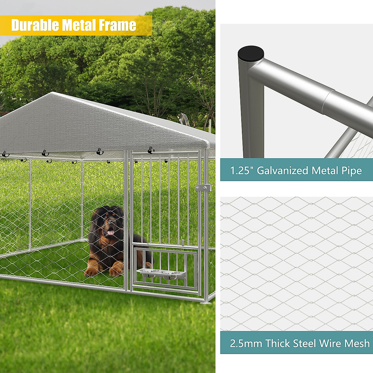 Tmsan Dog Kennel Outdoor, Dog House with Waterproof Roof & Secure Lock, Large Dog Crate Fence, Outside Pet Playpen for Chicken, Rabbit, Cat, 10ft