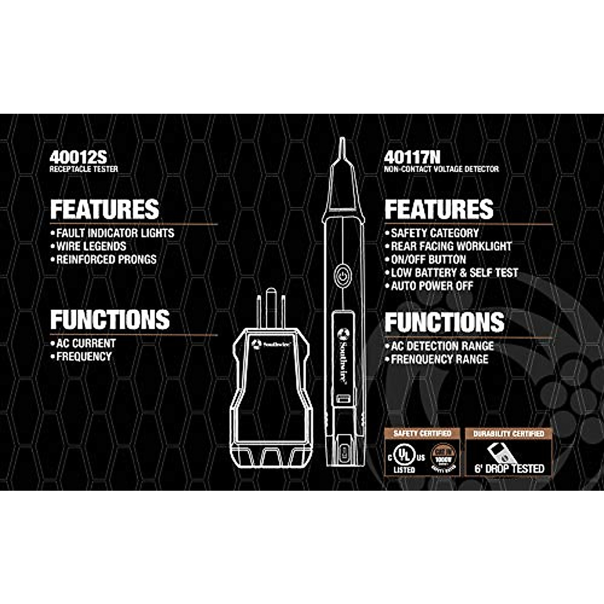 Southwire 10037K Electrical Test Kit with Full-Function Multimeter Non-Contact Voltage Detector and Outlet Tester Includes Test Leads and Batteries,Brown