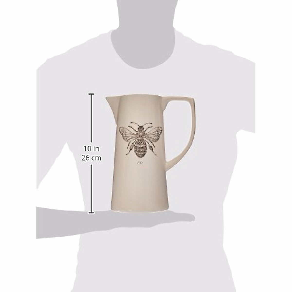 Creative Co-Op White Ceramic Pitcher with Bee Image