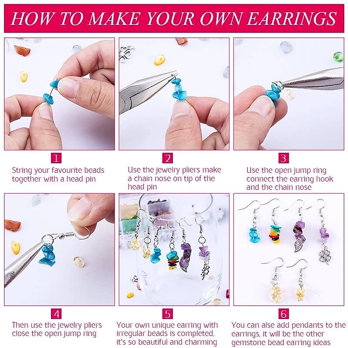 JGQGB Natural Stone Beads Set Irregular Gemstones Crystal Loose Rocks Bead for Bracelet Jewelry Making Crafting DIY