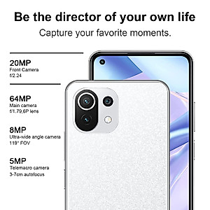 Xiaomi Mi 11 Lite 5G NE Unlocked Cellphone, 5G + 4G LTE Volte Smartphone,8GB + 128GB,White
