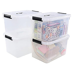 Yesdate 4 Pack 10.5 Quart Plactic Storage Latch Bin, Lidded Box with Black Handle, Clear