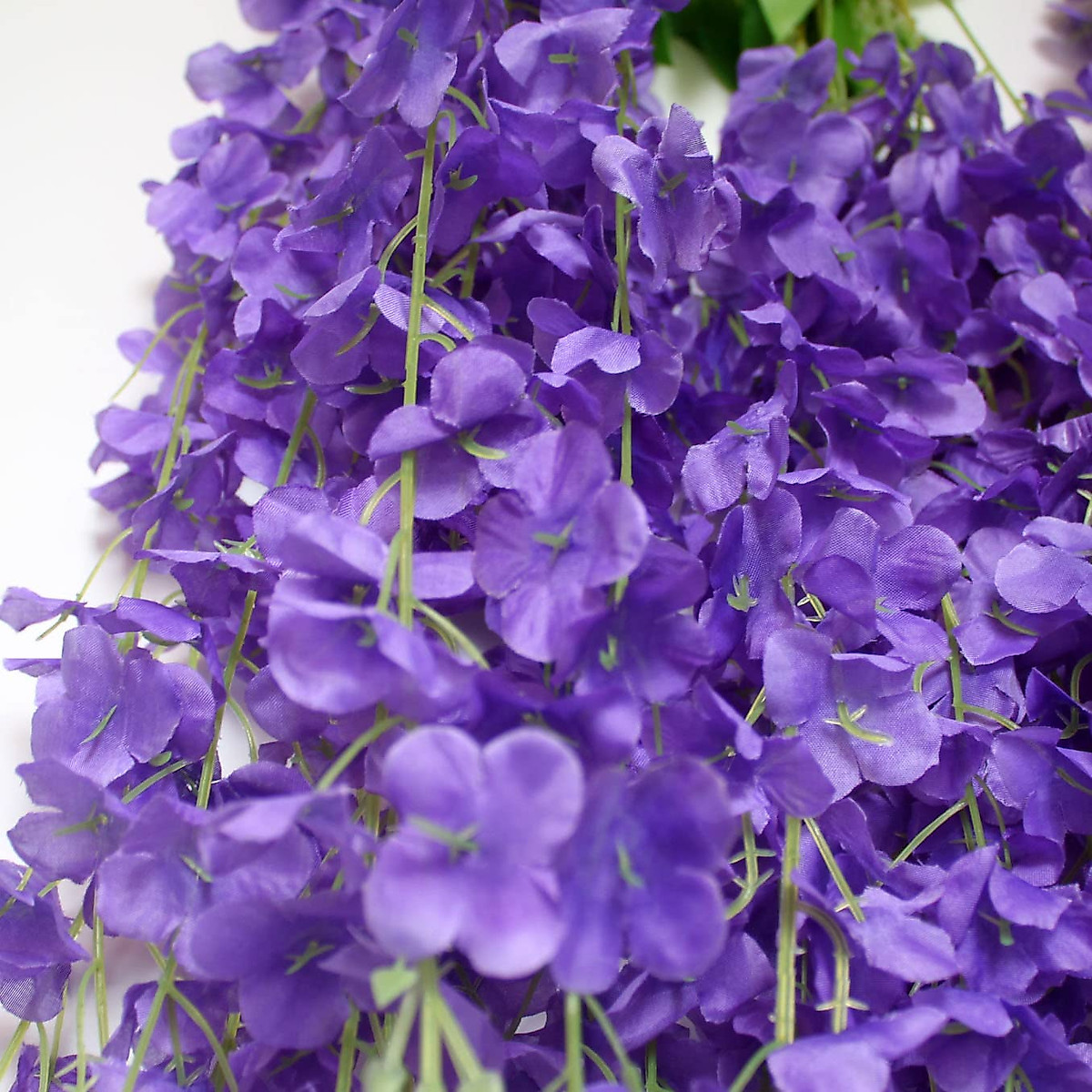 OrgMemory 24 Pack Artificial Wisteria Hanging Flowers Fake Wisteria Garland Silk Vines Ratta Lush Long Flower String for Home Room Wall Outdoor Garden Wedding Party Decorations (Purple)