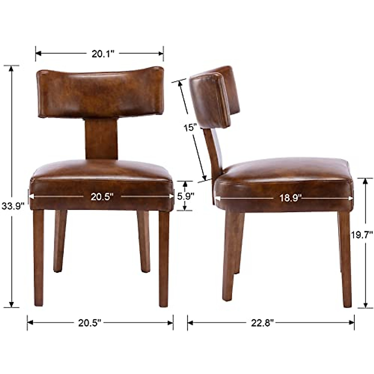 RIVOVA Set of 4 PU Leather Upholstered Side Chairs, Modern Kitchen Armless Parson Chairs Solid Wood Dining Chairs, Brown