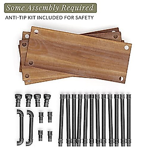 Barnyard Designs Furniture 4-Tier Etagere Bookcase, Solid Pine Open Wood Shelves, Rustic Modern Industrial Metal and Wood Style Bookshelf, Brown, 55" x 29.5" x 11.75"