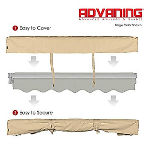 ADVANING All-Weather Protective Cover for 8' Wide Retractable Awnings, Heavy-Duty Weather Proof Polyester Fabric, Color: Beige, AC0800-P861T