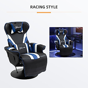 Vinsetto Gaming Chair, Racing Style Computer Recliner with Lumbar Support, Footrest and Cup Holder, Black/White/Blue