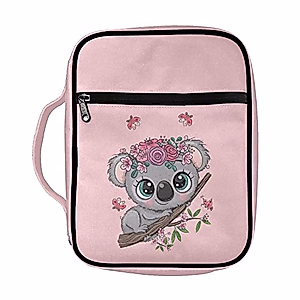 Tongluoye Koala Bible Cover Case for Women Teen Girls Lovely Pink Bible Bag for School Outdoor Party Activity Flowers Bible Carrier with Handle Portable Waterproof Handbags for Notebooks Pens Phones