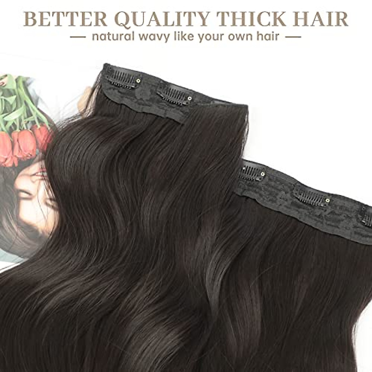 Sué Exquisite Dark Brown Hair Extensions Clip in Long Synthetic Hair Extensions 20 inches Thick Hairpieces for Women