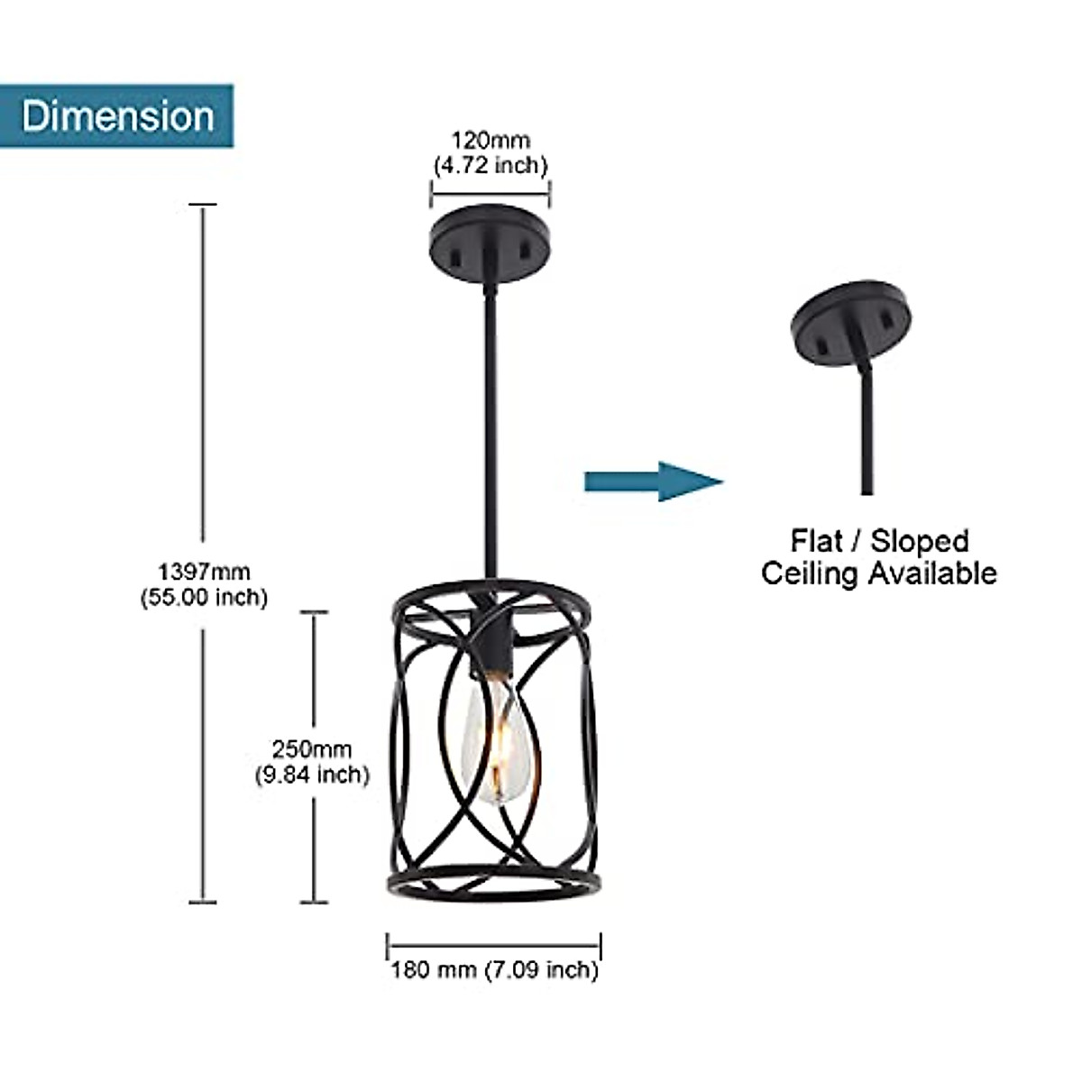 MELUXEM 1 Light Industrial Pendant Light Modern Black Cage Kitchen Island Chandelier Hanging Lighting Fixture Indoor Metal Mini Ceiling Lamp for Dining Room Entryway