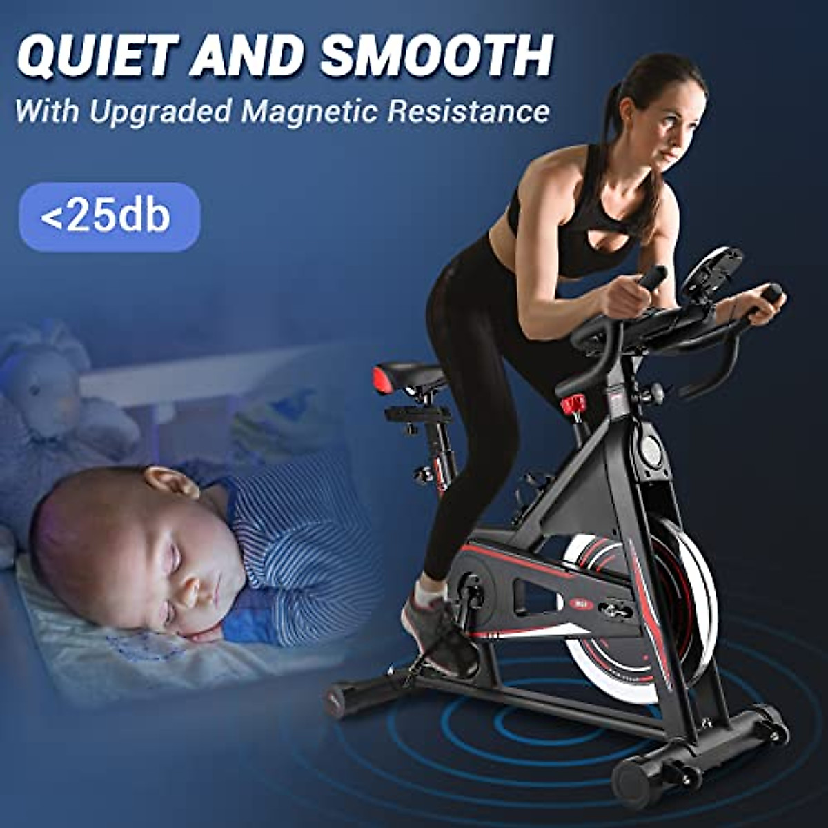 Exercise Bike, DMASUN Magnetic Resistance Pro Indoor Cycling Bike 350lbs Weight Capacity Stationary Bike, Comfortable Seat Cushion, Multi - grips Handlebar, Heavy Flywheel Upgraded Version