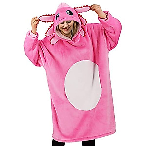 Psjtcygj Axolotl Wearable Blanket Sweatshirt Sherpa Oversized Hoodie TV-Blanket with Sleeves and Pockets for Adults Men Women Teens One Size Fits All