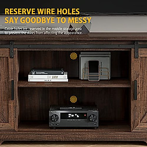 Kasibie Farmhouse 65" TV Stand, Modern TV Stand Brown, Entertainment Center with Storage Cabinet, Sliding Barn Door Media Cabinet (Brown)