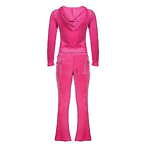 Women's 2 Piece Velour Tracksuit Set Heart Print Long Sleeve Zipper Hoodie Cropped Jacket and Sweatpants Y2K Sweatsuit Set (B-Pink, Medium)